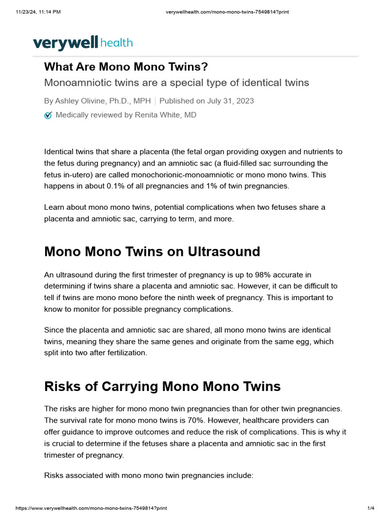 Understanding Mono Mono Twins | PDF | Pregnancy | Twin