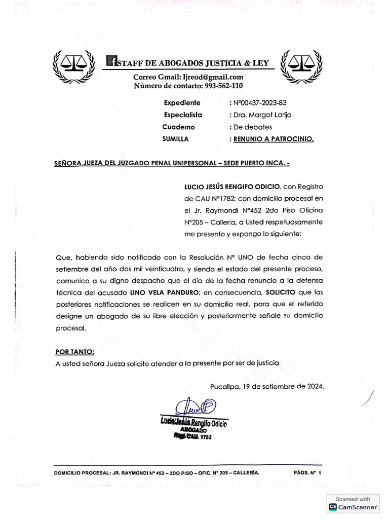 Renuncio A Patrocinio - Lino | PDF