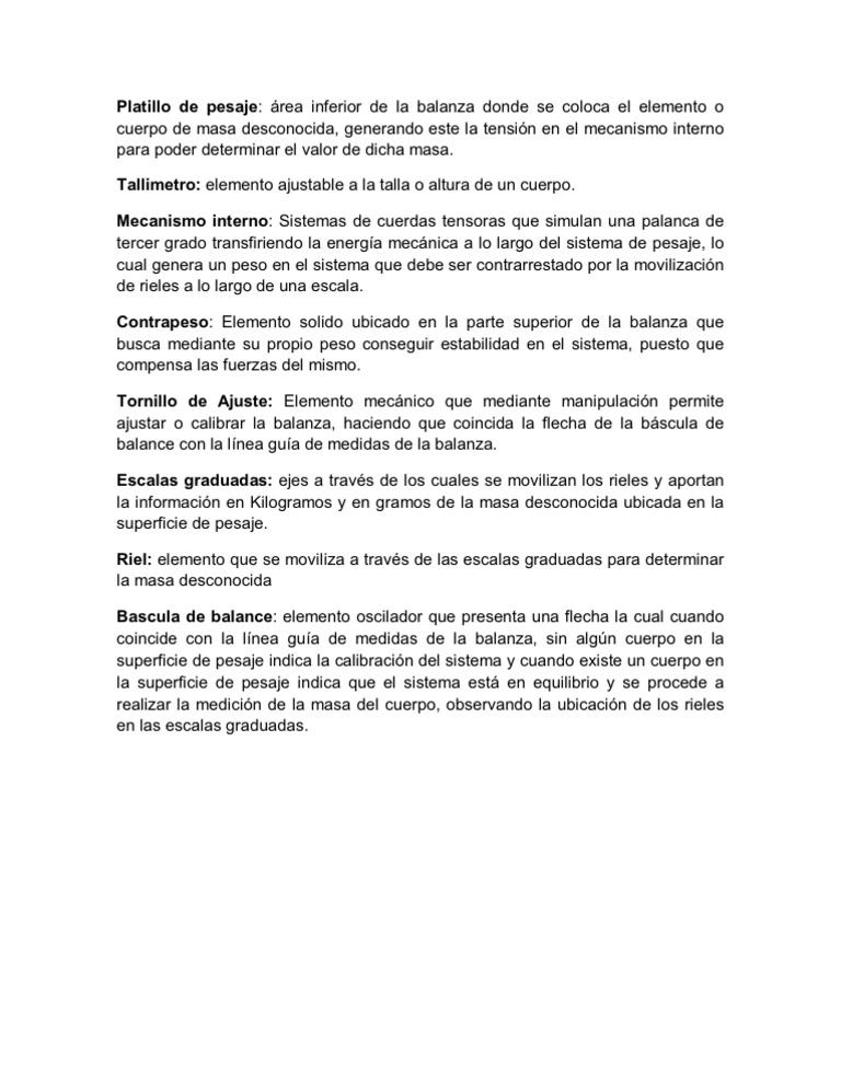Partes de una balanza y su uso | PDF