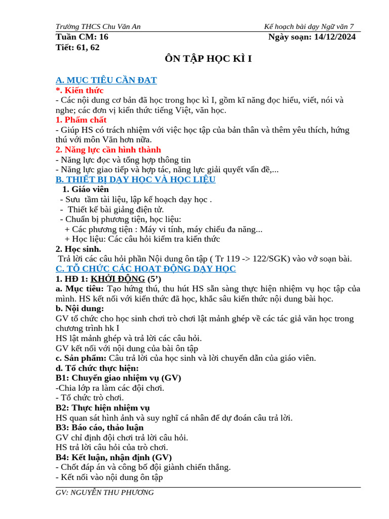 TUAN 16- ÔN TÂP HK1 (24-25) | PDF
