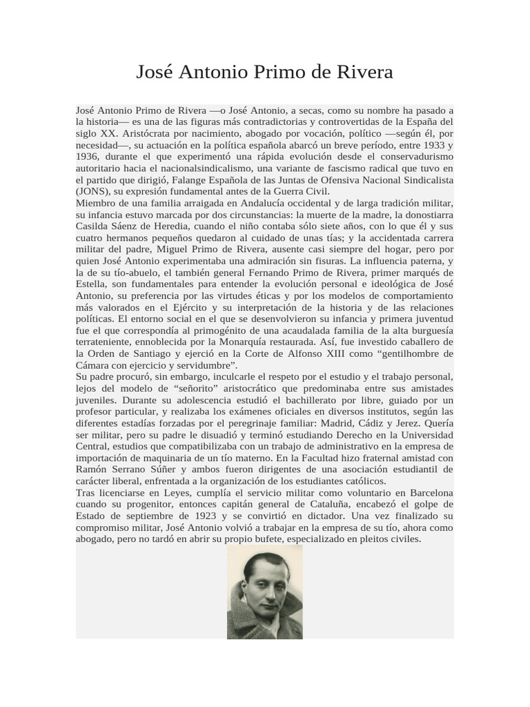 José Antonio Primo de Rivera | PDF | España | Política de españa