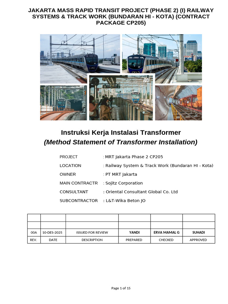 Method Statement Instalation Equipment Transformer | PDF | Manufactured ...