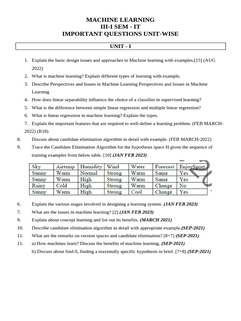 IMPORTANT QUESTIONS_ML | PDF | Machine Learning | Artificial Intelligence