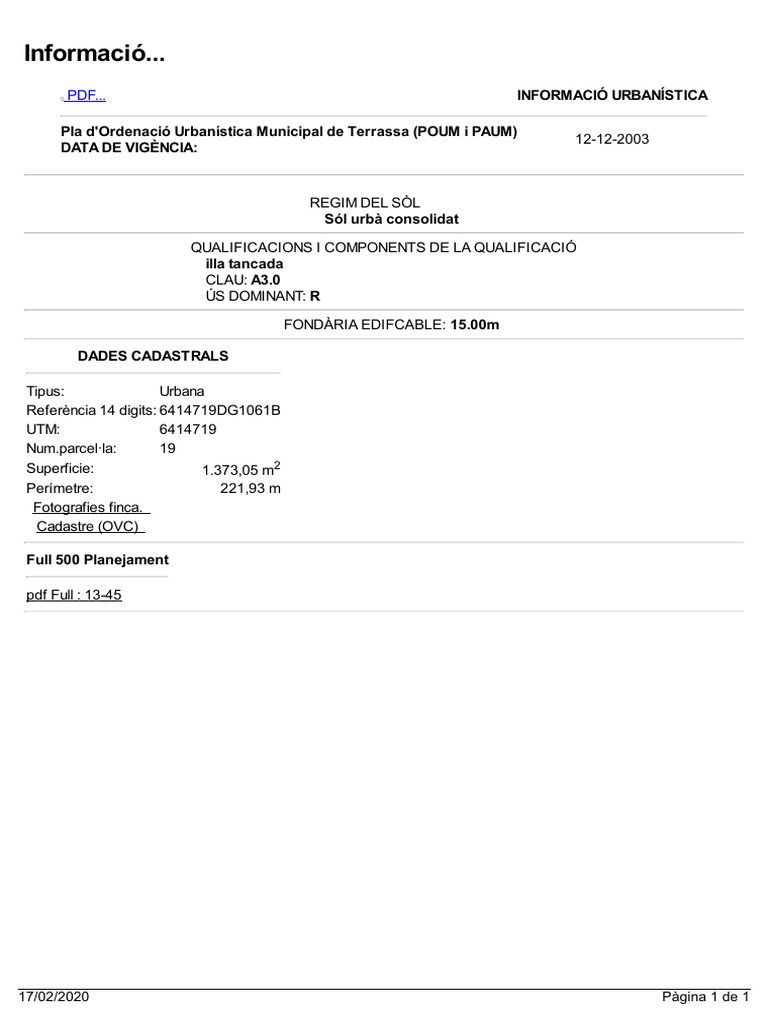 Fitxa Urbanistica | PDF