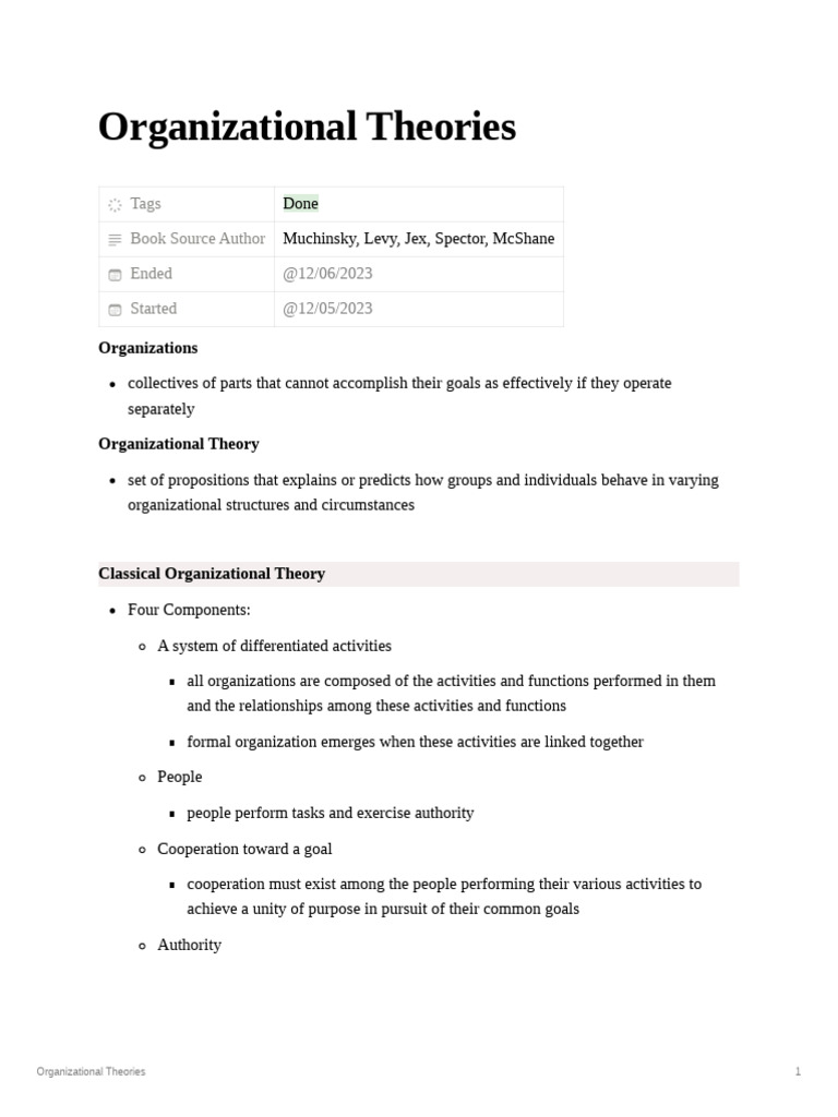 Overview of Organizational Theories | PDF | Motivation | Motivational