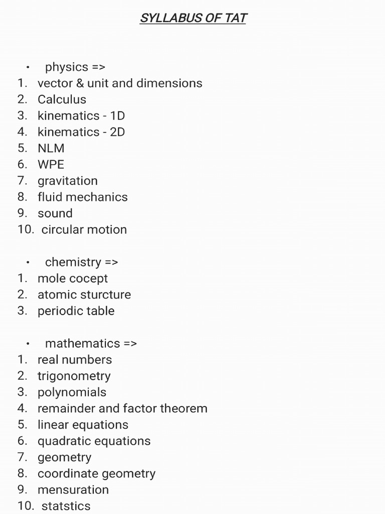 Syllabus of Tat - 250110 - 092530 | PDF