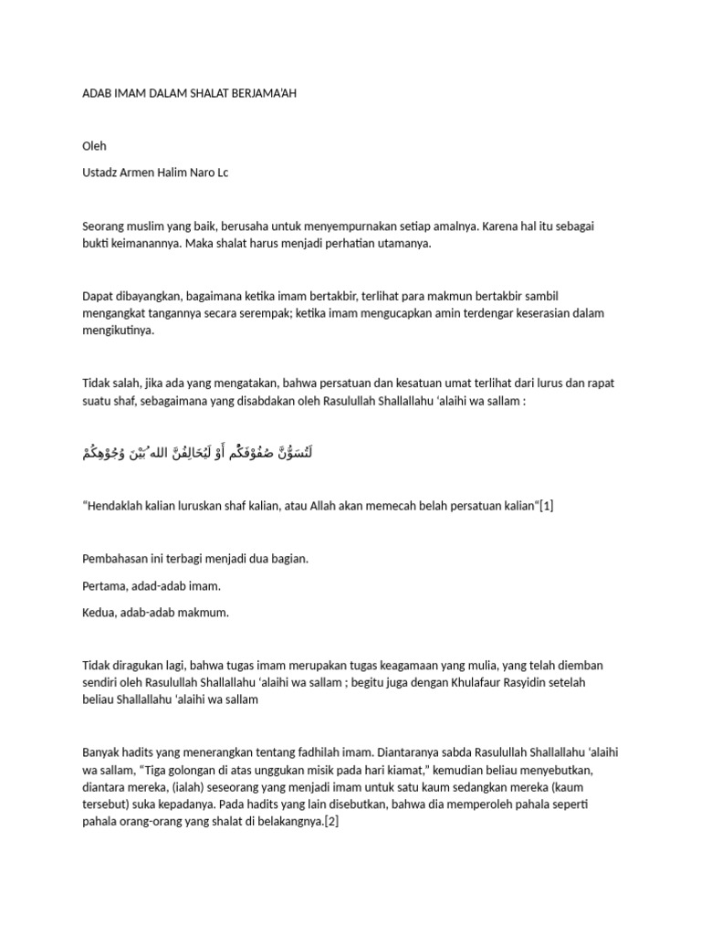 Adab Imam dan Makmum dalam Sholat | PDF