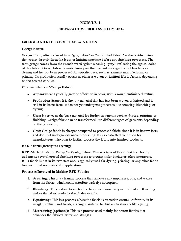 Module-1 Preparatory Process To Dyeing | PDF | Textiles | Dyeing