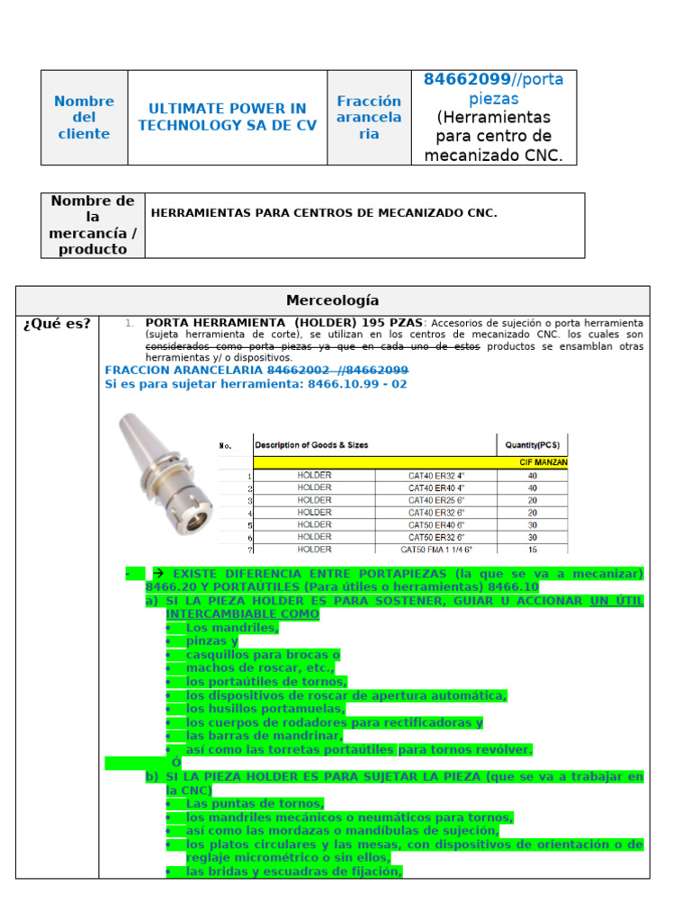 FICHA TECNICA HERRAMIENTA CNC 2024 Invoice 22UPTE0121 CON NOTAS DE ...