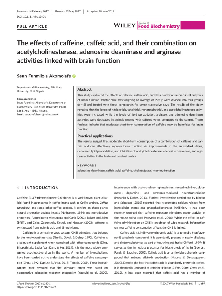 2017, The Effects of Caffeine, Caffeic Acid, and Their Combination On ...