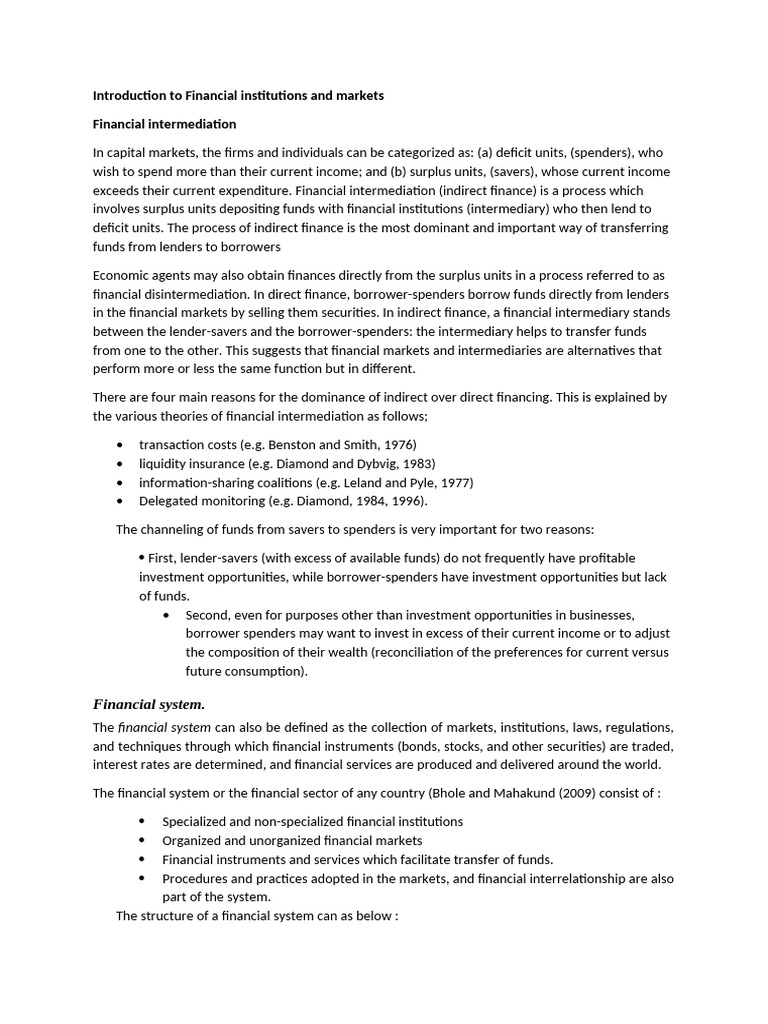 Introduction To Financial Institutions and Markets | PDF | Financial ...