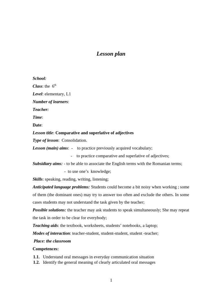 lesson plan a 6a comparative and superlative.consolidation[1] | PDF ...