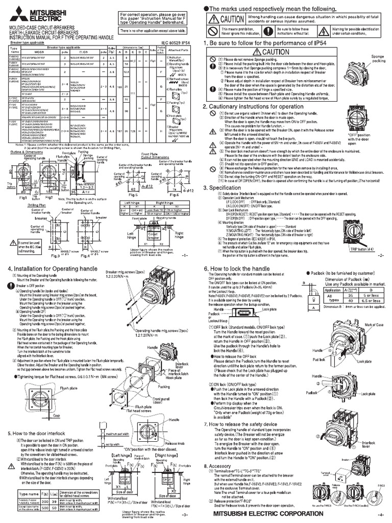 Instruction Manual For F Type Operating Handle Ib63554q Ln106a795h12 | PDF