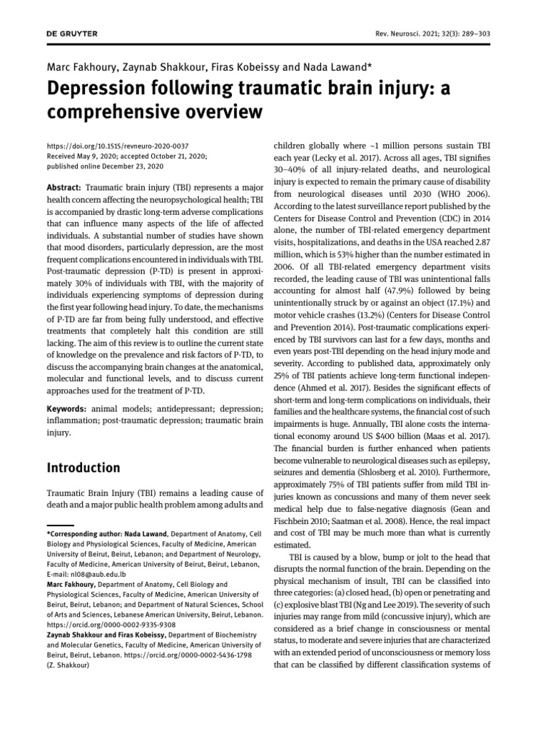 Post Traumatic Depression After TBI | PDF | Traumatic Brain Injury ...