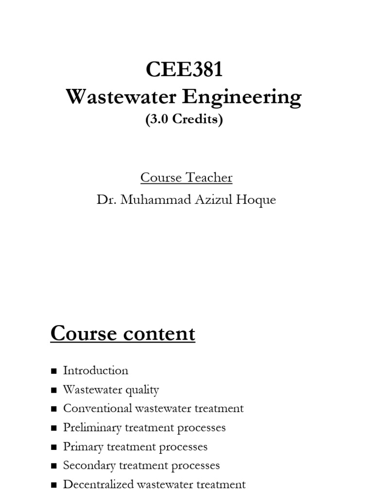 Handout 1 - Introduction - CEE 381 | PDF | Sewage Treatment | Water ...