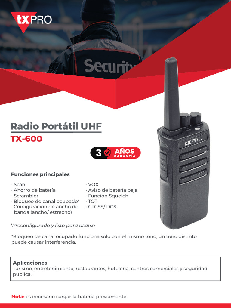 Radio Portátil UHF TX-600: Especificaciones y Usos | PDF | Radio ...