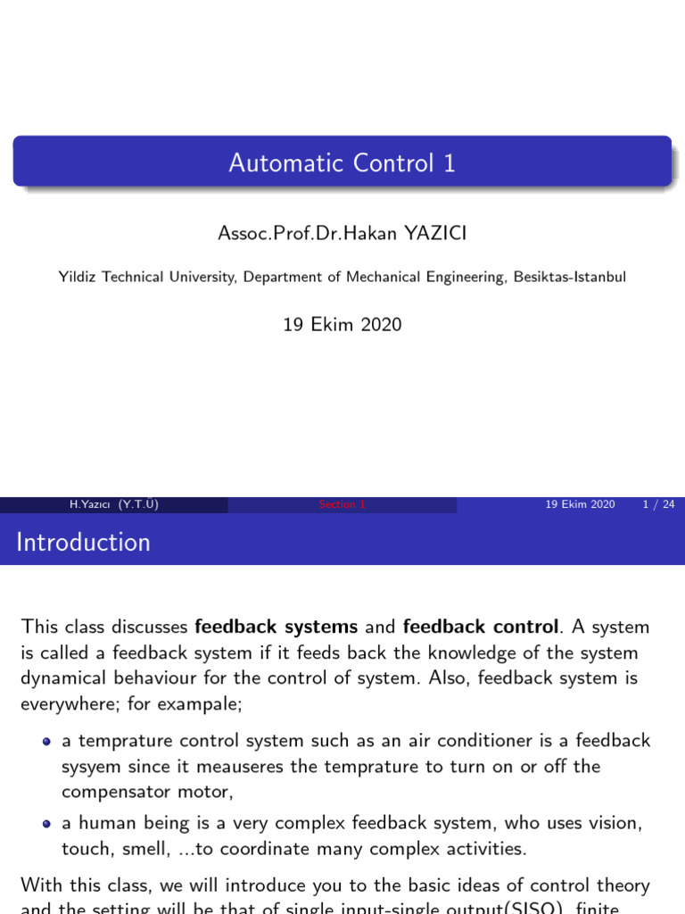 Introduction to Feedback Control Systems | PDF | Control Theory | Feedback