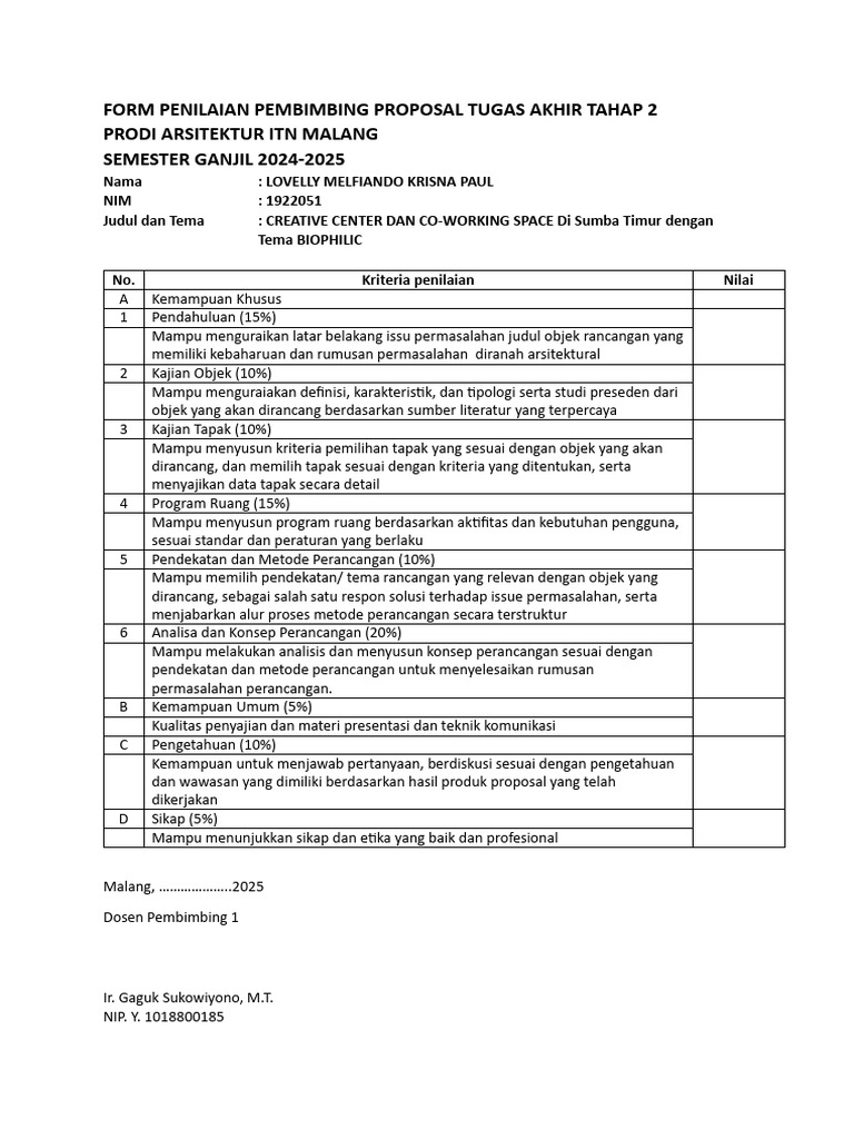 Contoh-Form Penilaian Pembimbing Dan Penguji Proposal Tugas Akhir | PDF