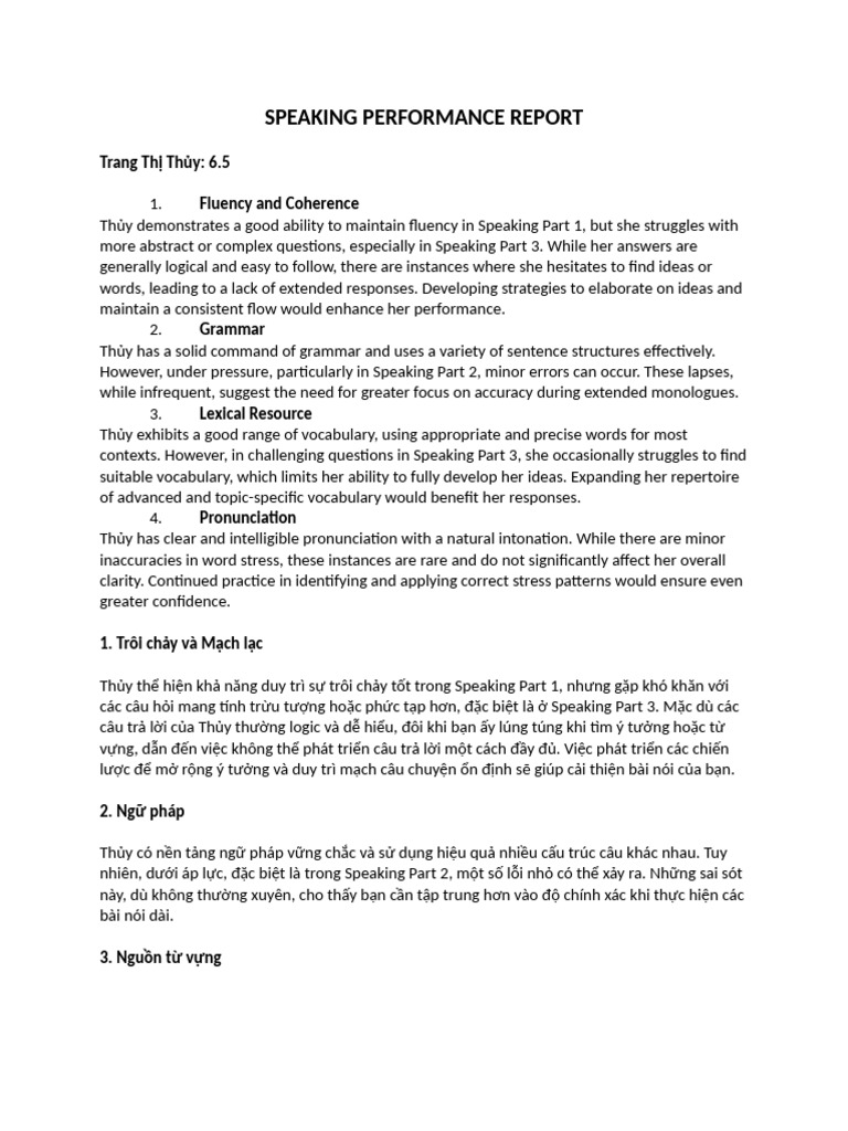 Speaking Performance Report | PDF