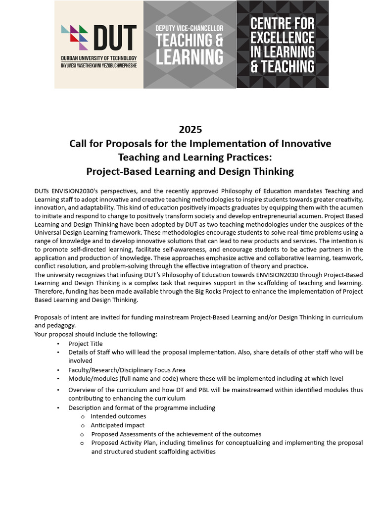 2025 PBL & DT Call for Proposals | PDF | Project Based Learning | Learning