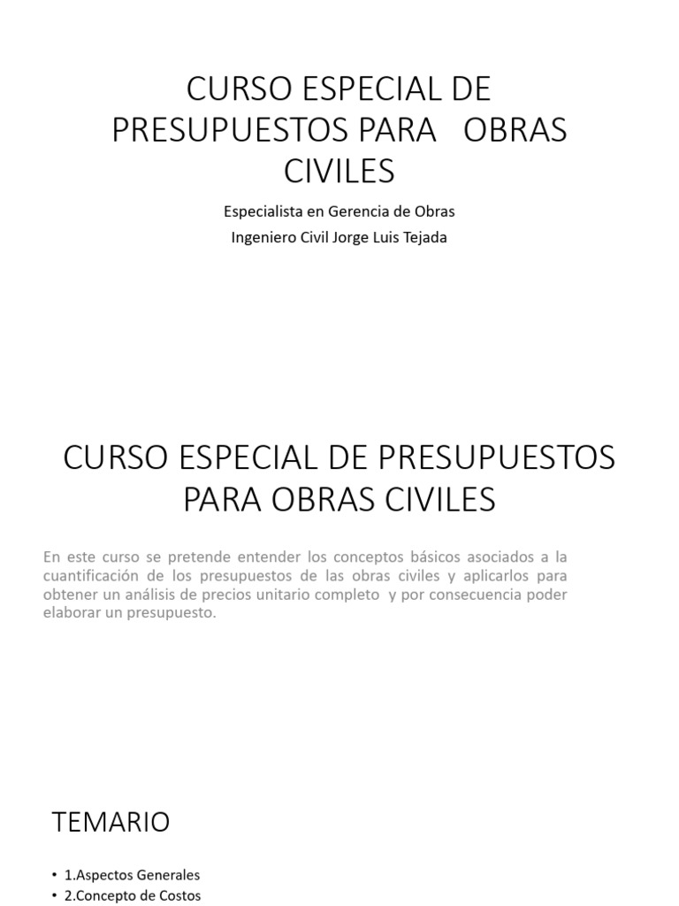 Curso Especial Presupuestos para Obras Civiles | PDF | Presupuesto | Ingeniero civil
