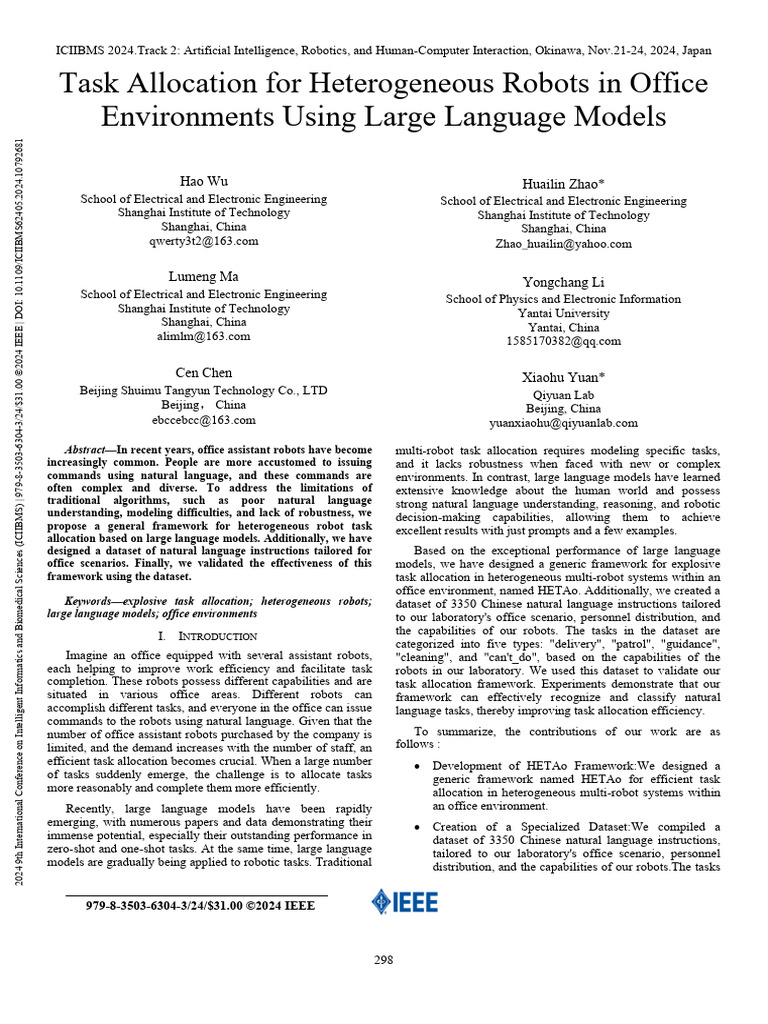 Task Allocation For Heterogeneous Robots In Office Environments Using Large Language Models