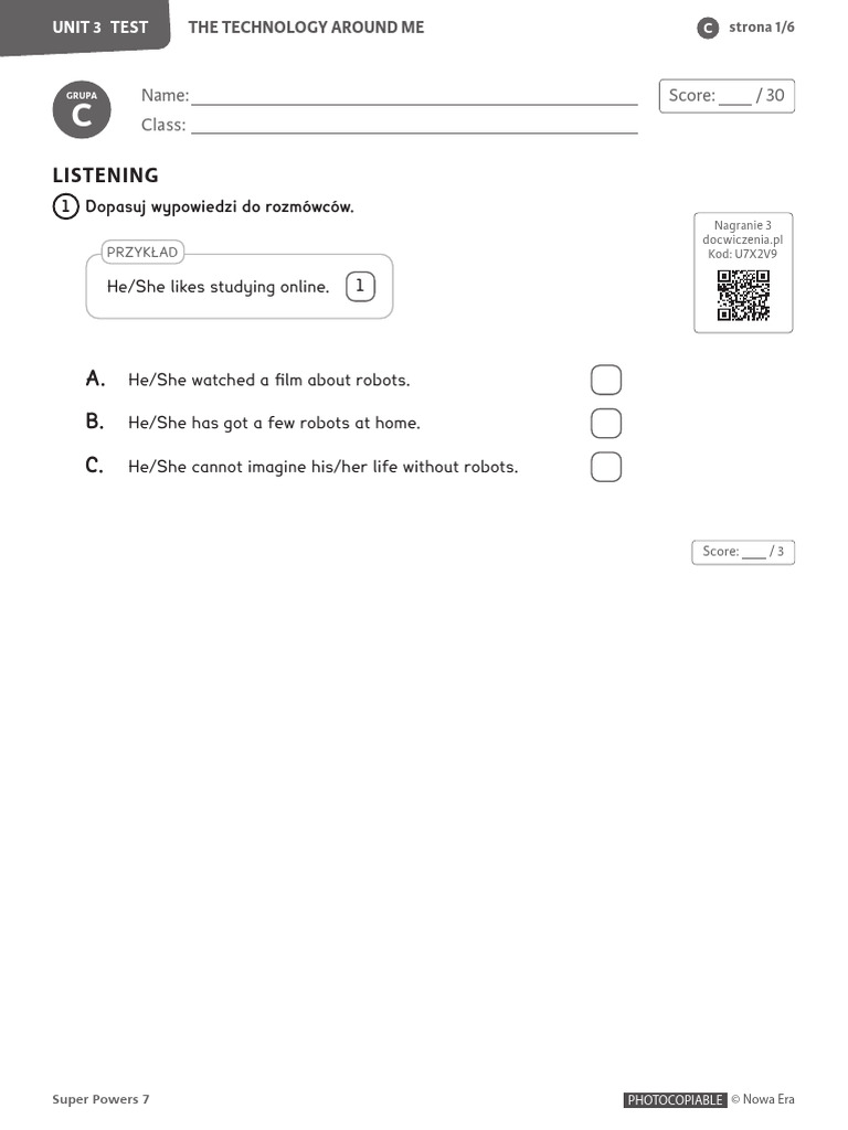 Super Powers 7 Unit 3 Test Spe | PDF