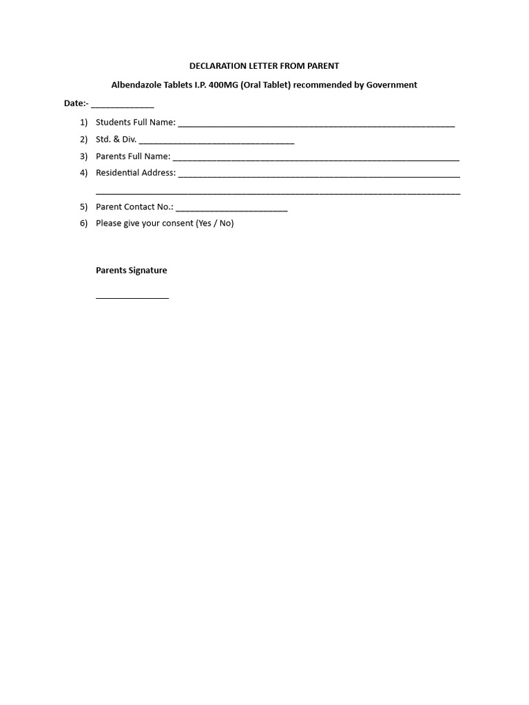 Declaration Letter From Parent | PDF