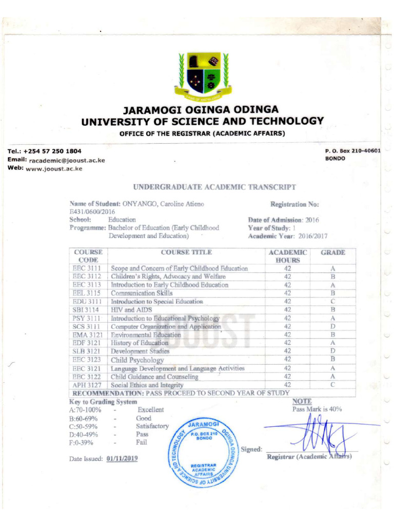 Caro Year 1 Transcript | PDF
