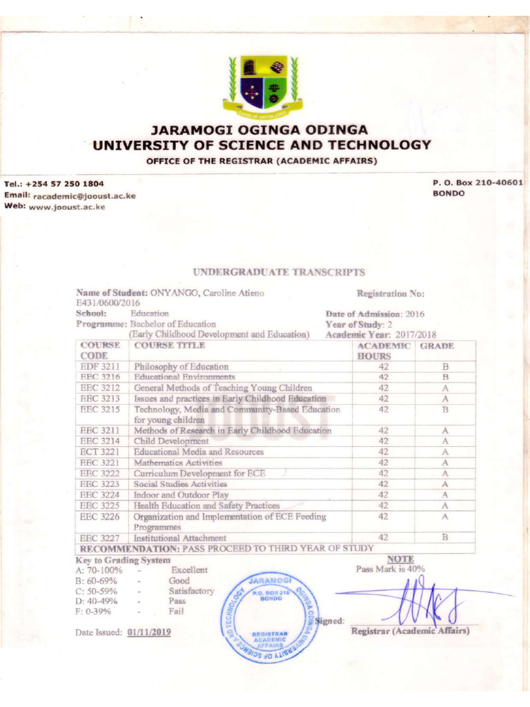 Caro Year 2 Trancript Ocument | PDF