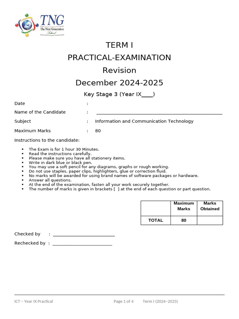 ICT Y9 T1 Exam Practical Revision QP | PDF | Computing | Software Engineering