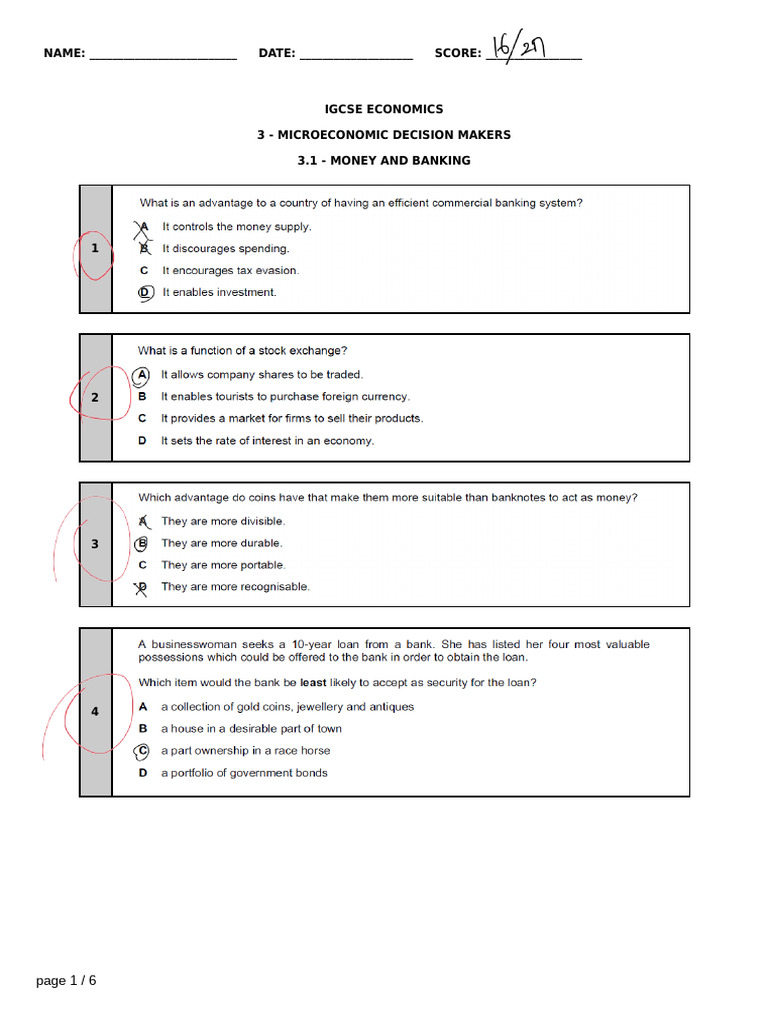IGCSE Economics - 3.1 - Money and Banking Bella Choi | PDF