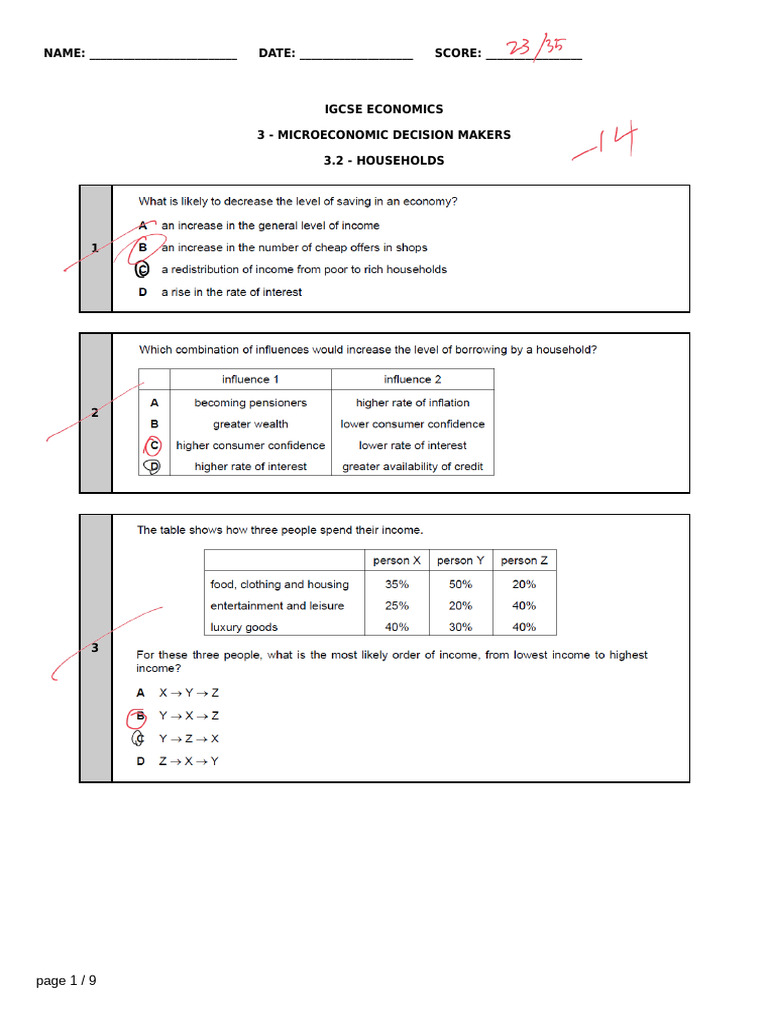 IGCSE Economics - 3.2 - Households | PDF