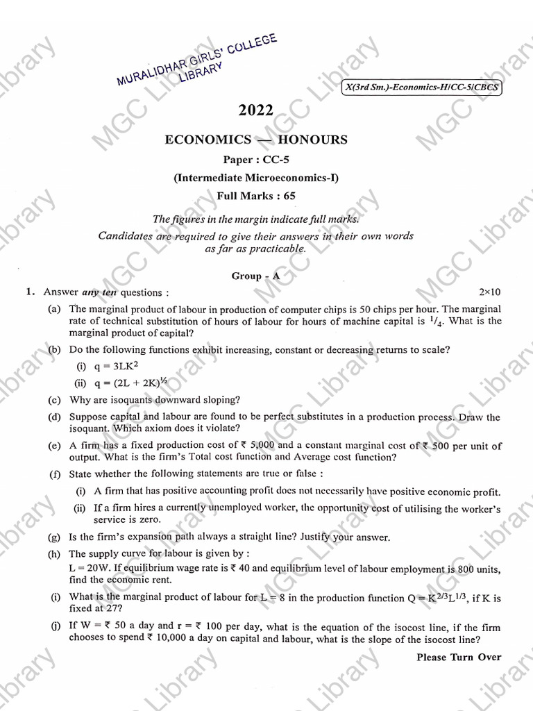 2022 Economics H 3rd Sem CC 5 | PDF