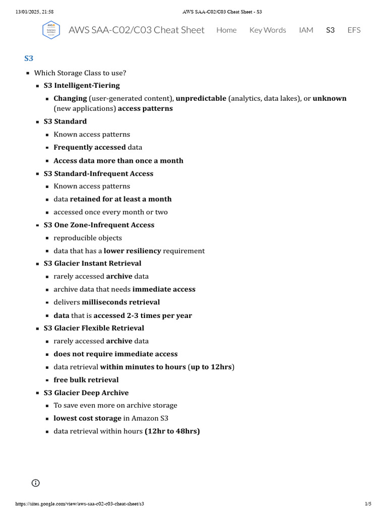 AWS SAA-C02 - C03 Cheat Sheet - S3 | PDF | Encryption | Amazon Web Services