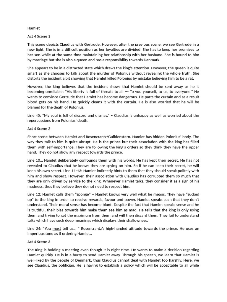 Hamlet Act 4: Claudius and Hamlet's Conflict | PDF | Hamlet