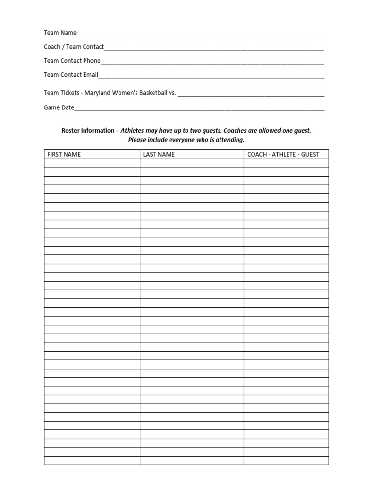 Team Tickets 2425_fillable Team List | PDF