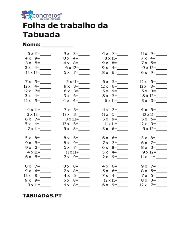 Ficha tabuadas 1 | PDF