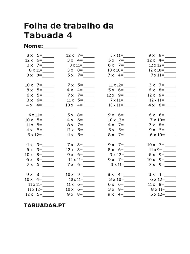 Ficha Tabuadas 4 | PDF