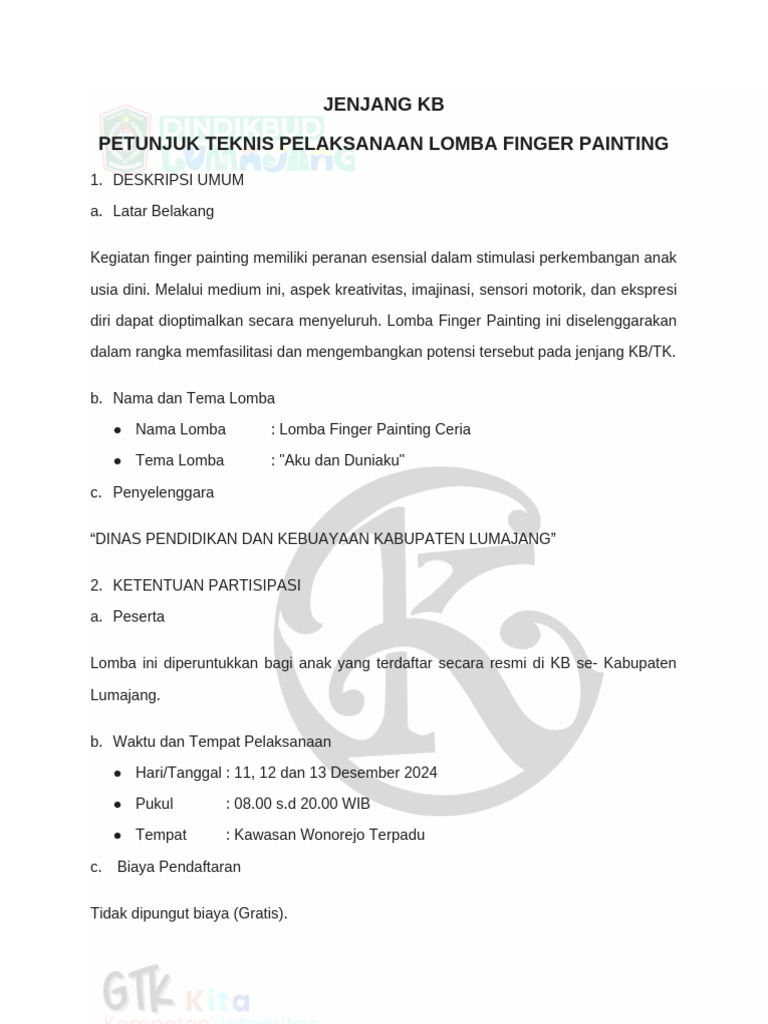 Jenjang KB Juknis Lomba Fingger Painting | PDF