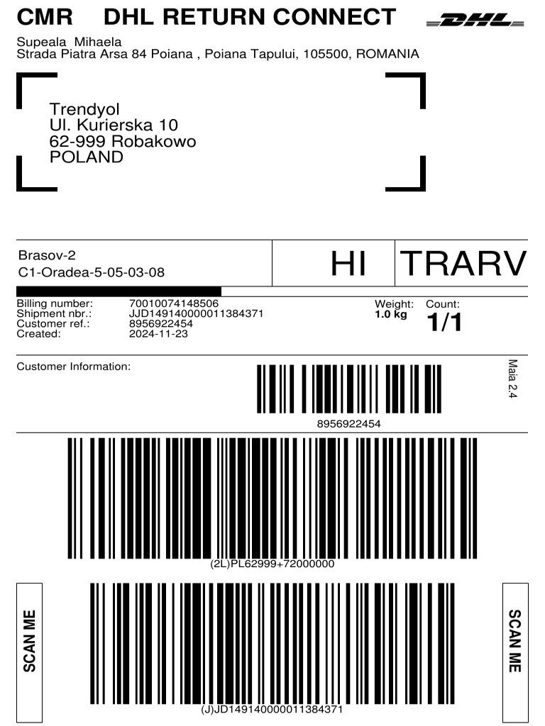 DHL Return Connect Shipment Details | PDF