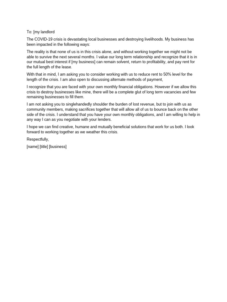 Rent Relief Letter of Request Template | PDF