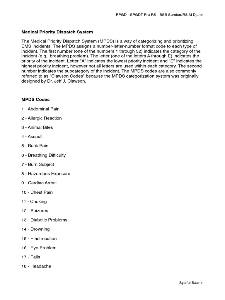 MPDS | PDF | Ambulance | Emergency