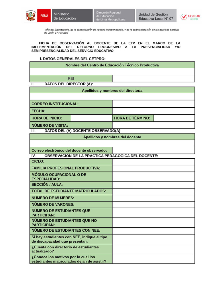 FICHA OBS CETPRO-anexo-oficio-multiple-172-2024-cetpro | PDF | Evaluación | Aprendizaje