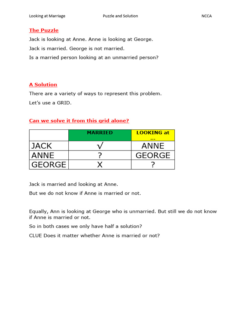 Married Person Logic Puzzle Solution | PDF | Puzzles