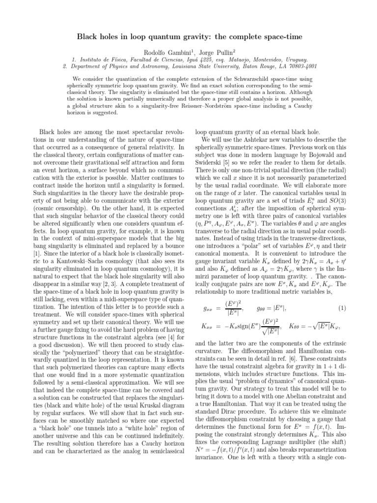 Black Holes in Loop Quantum Gravity The | PDF | General Relativity | Gauge Theory