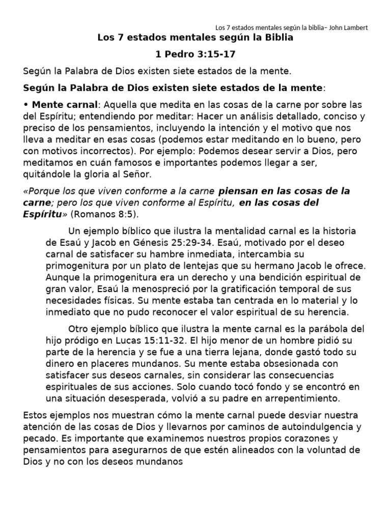 Siete estados de la mente en la Biblia | PDF | Sabiduría | espíritu Santo