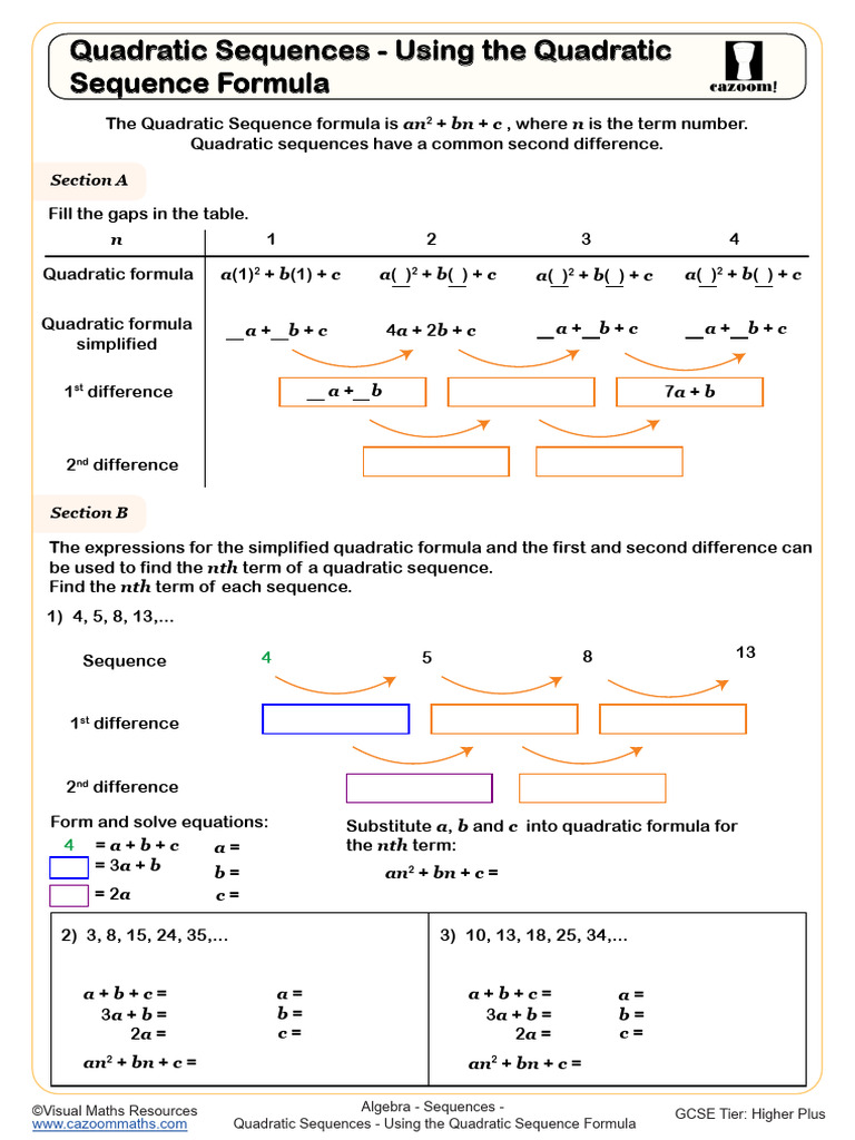 Cazoom-Maths-Sequences-Quadratic - Sequences-Using-the-Quadratic ...