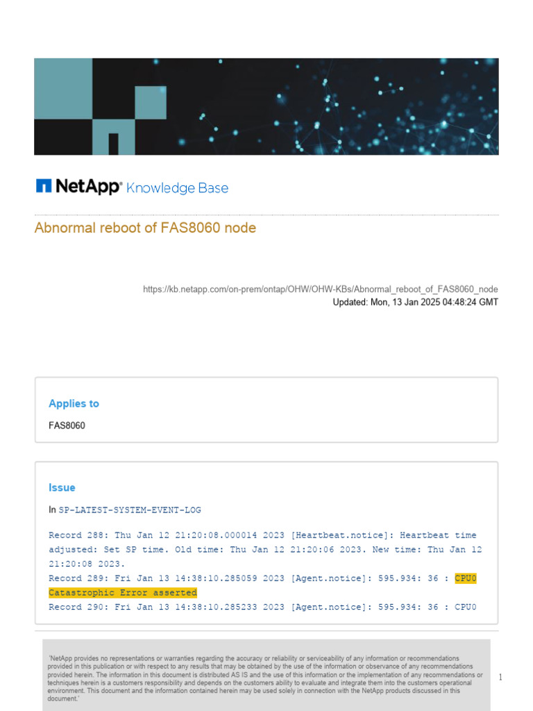 Abnormal Reboot of FAS8060 Node | PDF | Computer Architecture ...