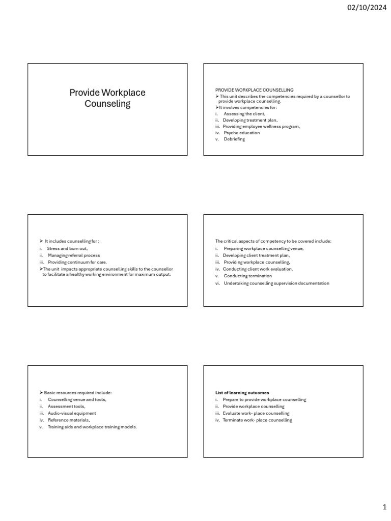 Provide Work Place Counseling | PDF | Employment | Psychotherapy